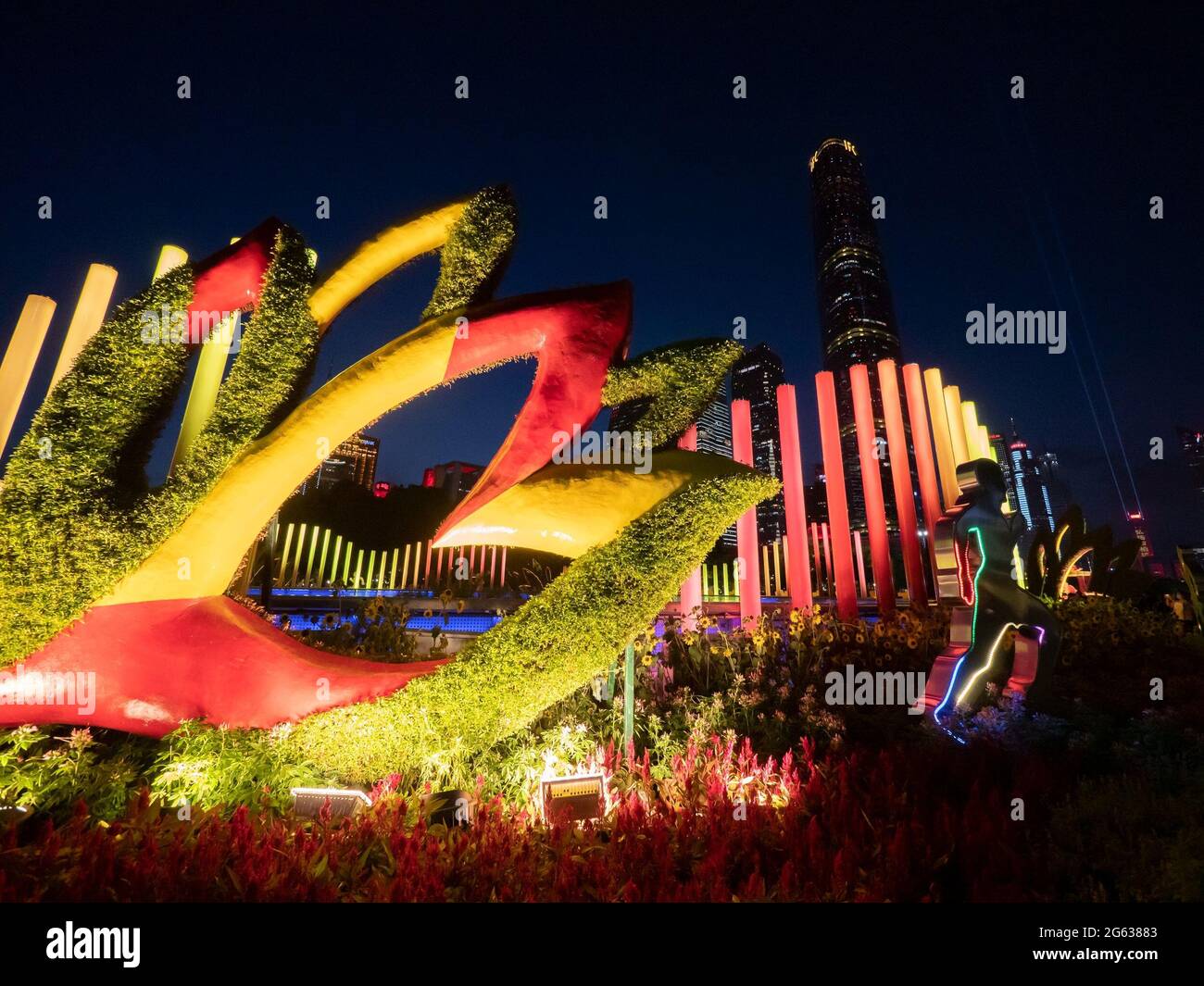 Guangzhou, Guangzhou, China: On July 1, 2021, a light show for the ...