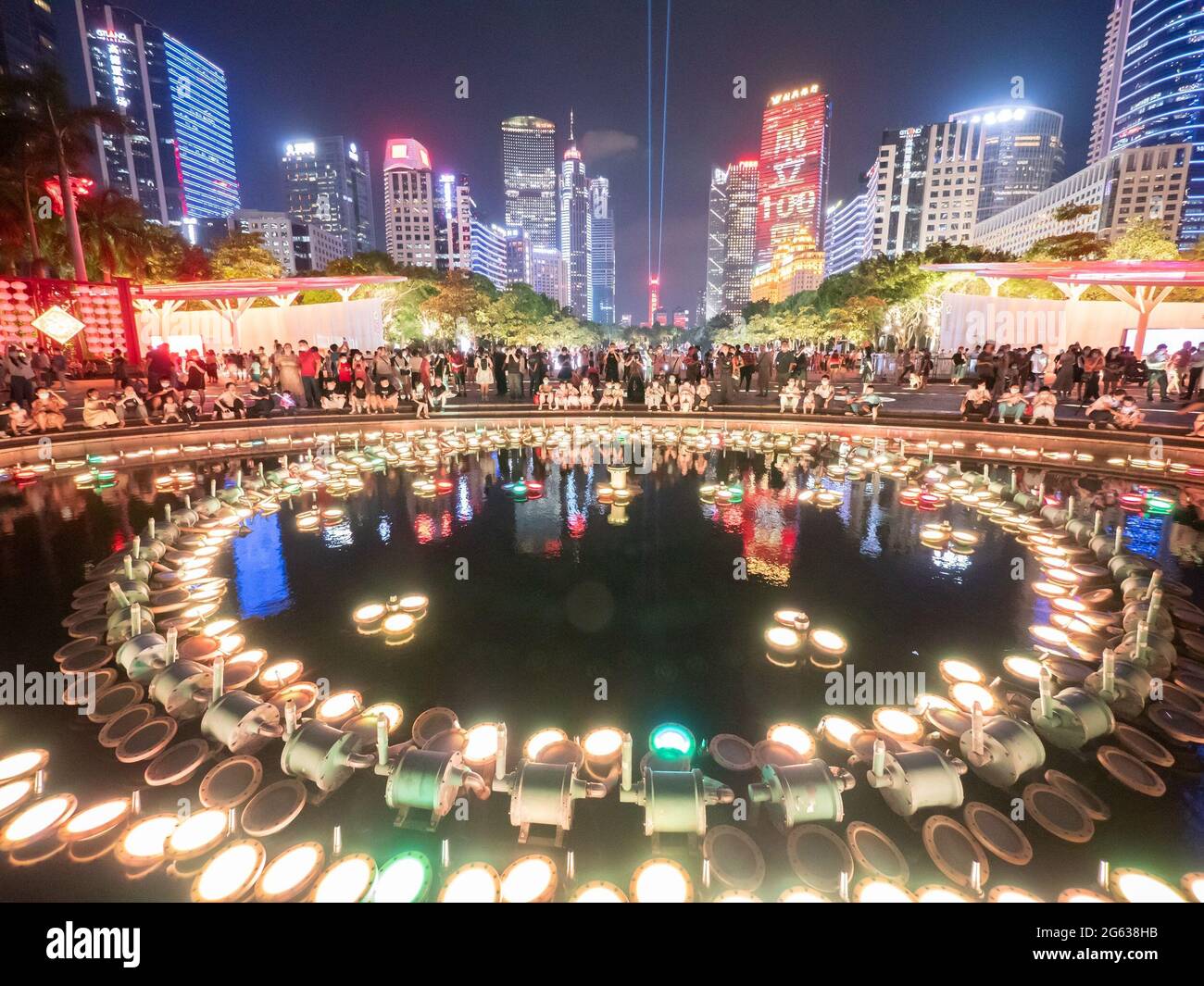 Guangzhou, Guangzhou, China: On July 1, 2021, a light show for the 100th anniversary of the ...