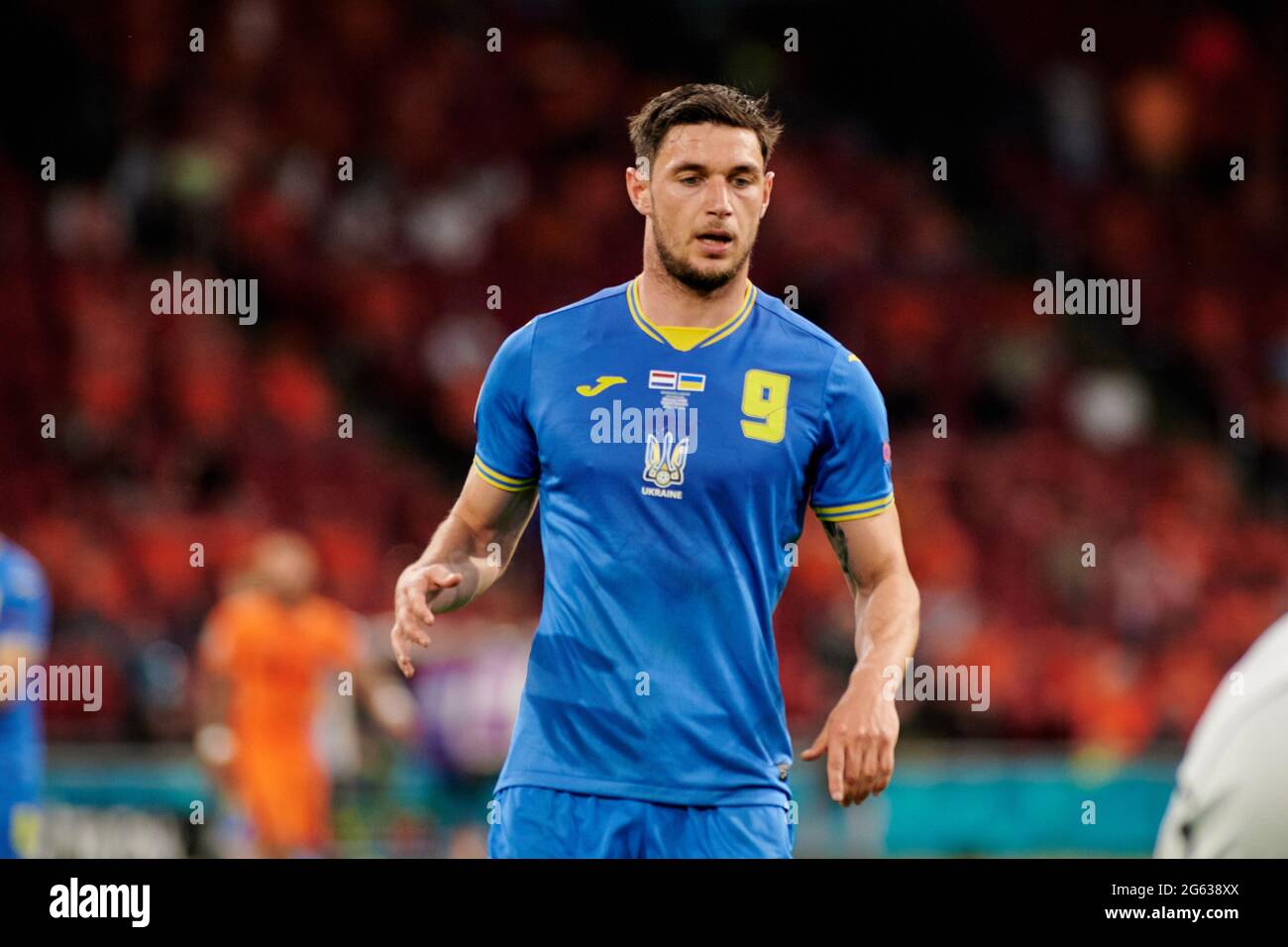 AMSTERDAM, NETHERLANDS - JUNE 13, 2021: Roman Yaremchuk (9) EURO 2020 ...