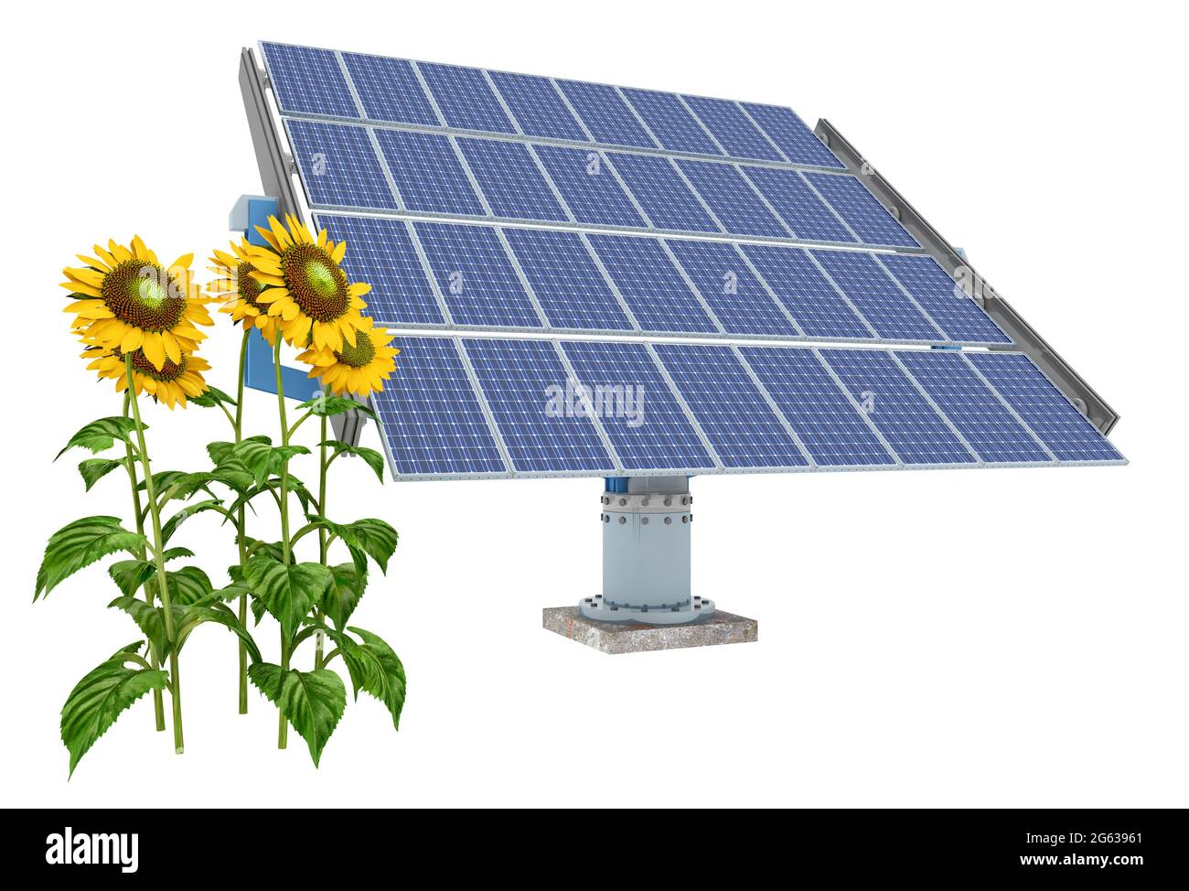 Solar panel and sunflowers isolated on white background Stock Photo - Alamy