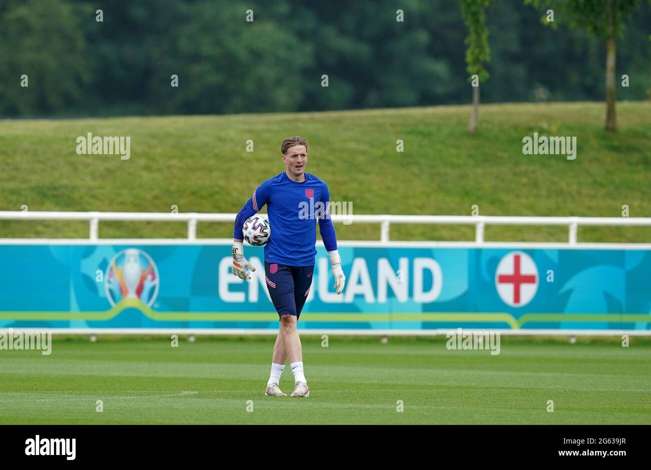 England goalkeeper Jordan Pickford during a training session at St ...
