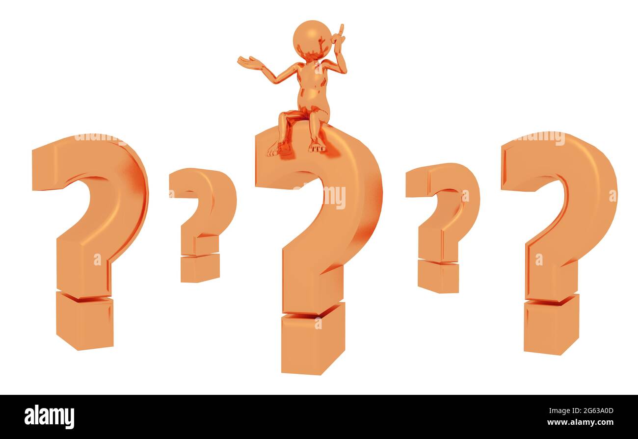 Question marks with thinker Stock Photo - Alamy