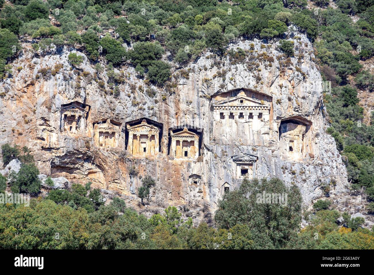 Famous Lycian Tombs of ancient Caunos city, Dalyan, Muğla, Turkey Stock ...