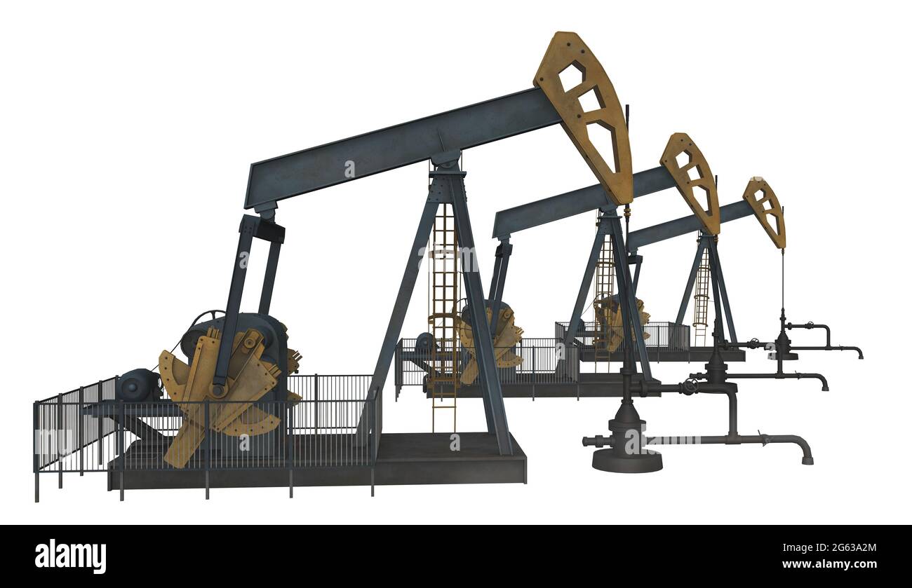 Oil pumps isolated on white background Stock Photo - Alamy