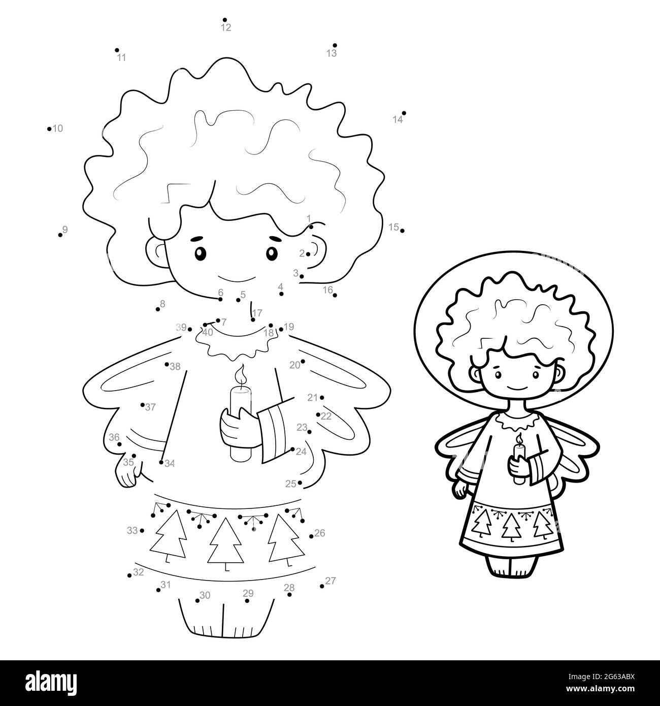 Dot to dot Christmas puzzle for children. Connect dots game. Angel ...