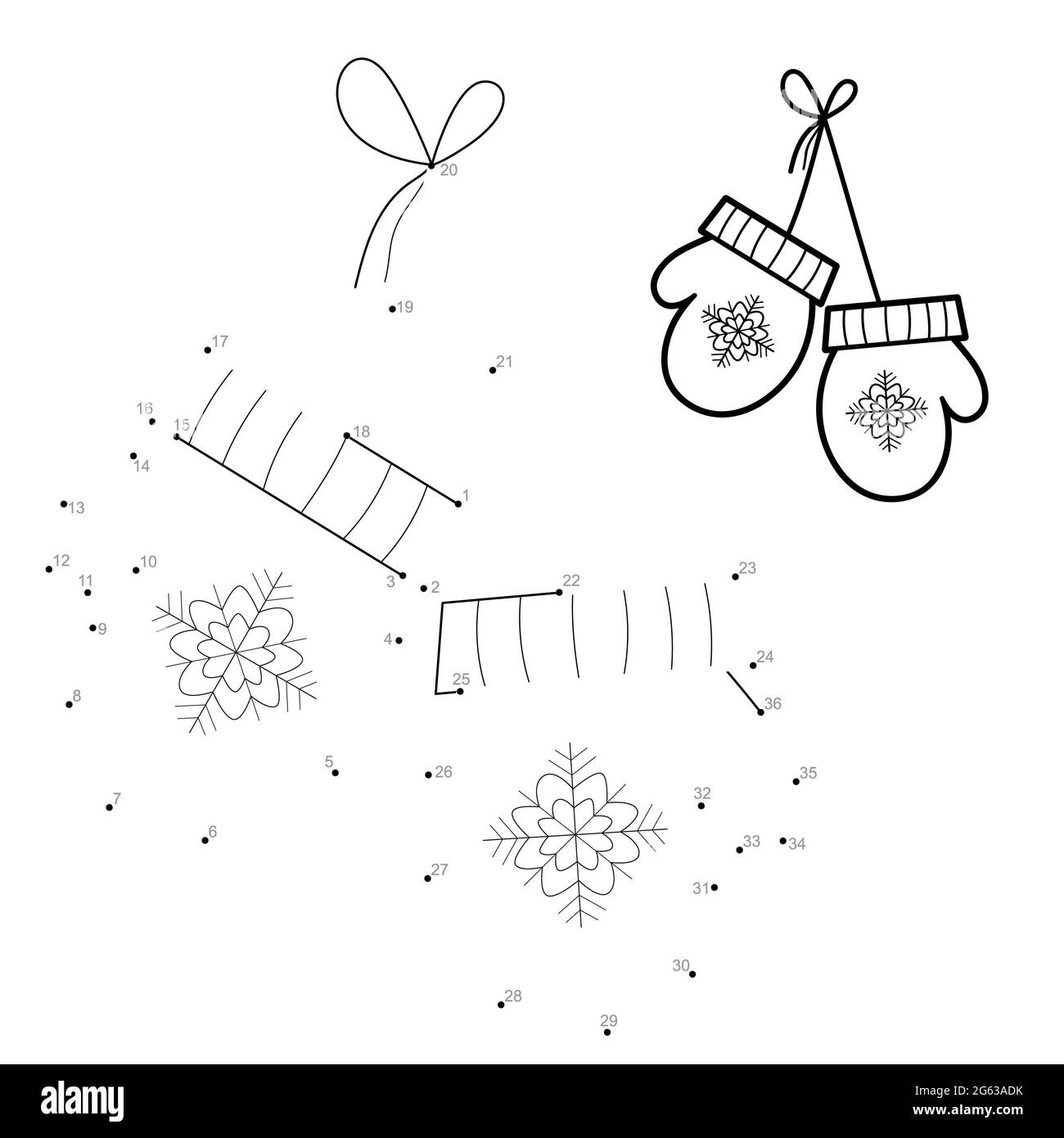 Dot to dot Christmas puzzle for children. Connect dots game. Mittens ...