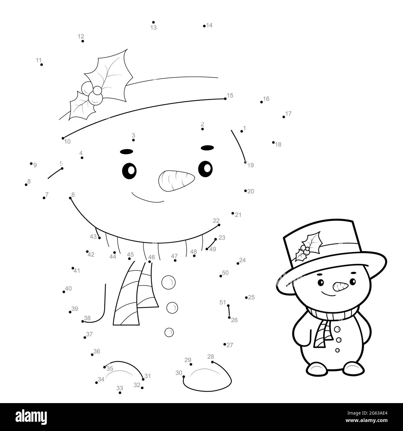 Dot to dot Christmas puzzle for children. Connect dots game. Snowman ...