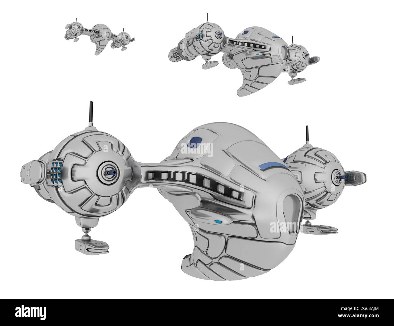 Three spaceships isolated on white background Stock Photo - Alamy