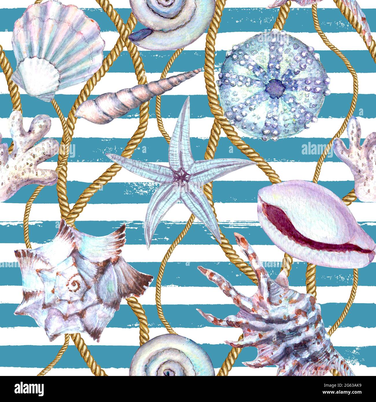 Watercolor sea shell seamless pattern. Hand drawn seashells texture ...