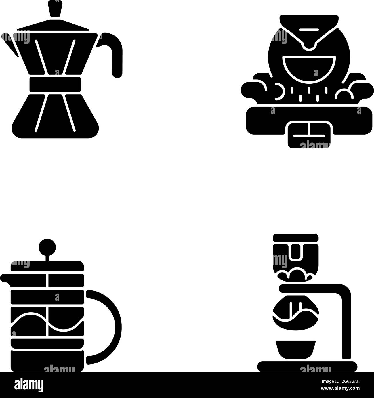 Coffee making appliance black glyph icons set on white space Stock ...
