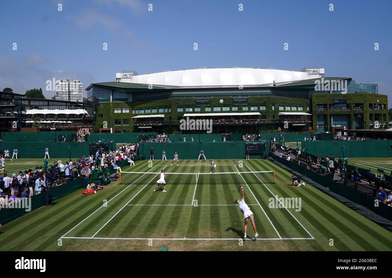 General view across the outside courts and action on court ten on day ...