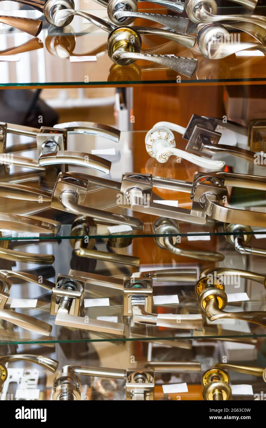 Door closers in a specialized store. Many different door and gate ...