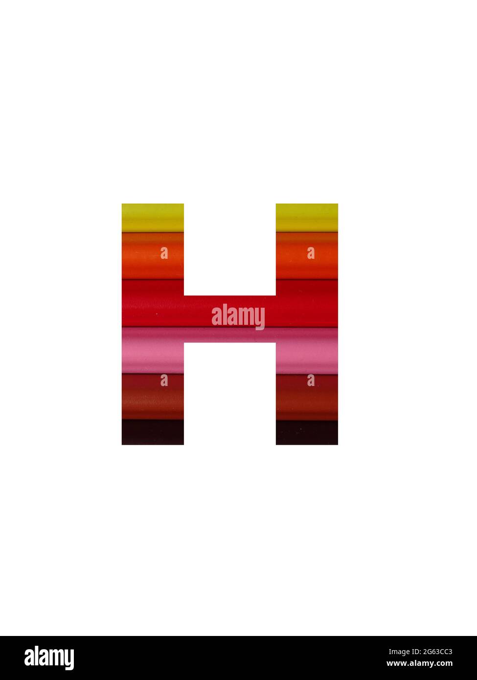 Letter H of the alphabet made with colored pencil, in yellow, orange ...
