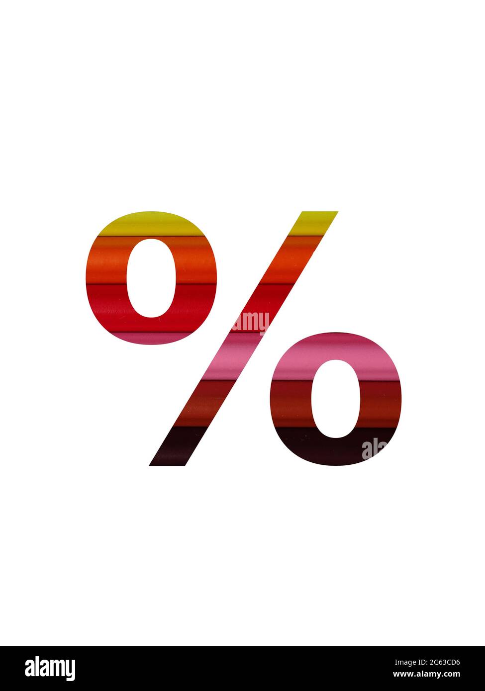 percent sign of the alphabet made with colored pencil, in yellow ...