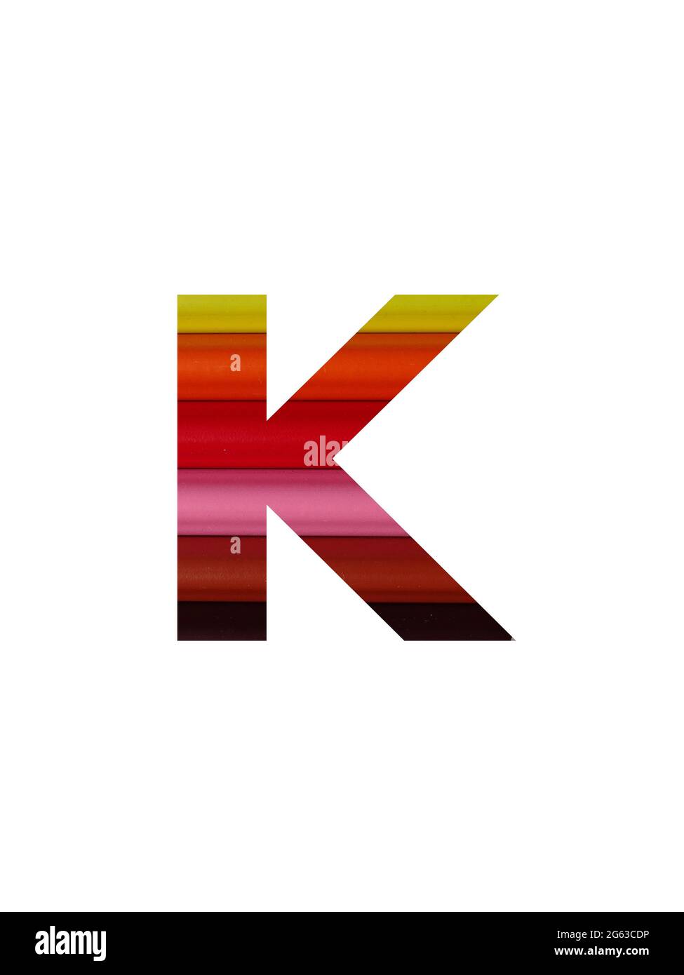 Letter K of the alphabet made with colored pencil, in yellow, orange ...