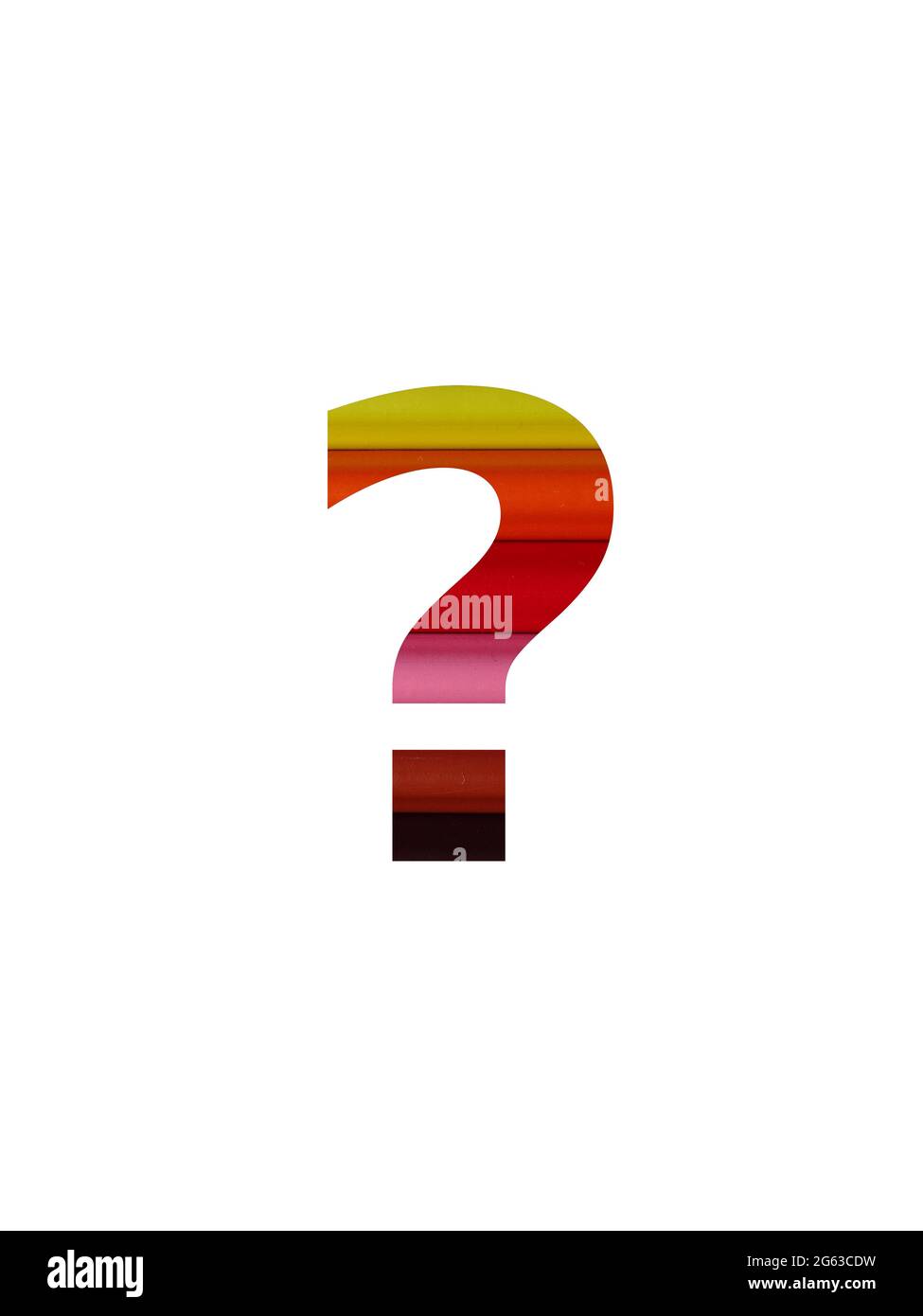 question mark of the alphabet made with colored pencil, in yellow ...