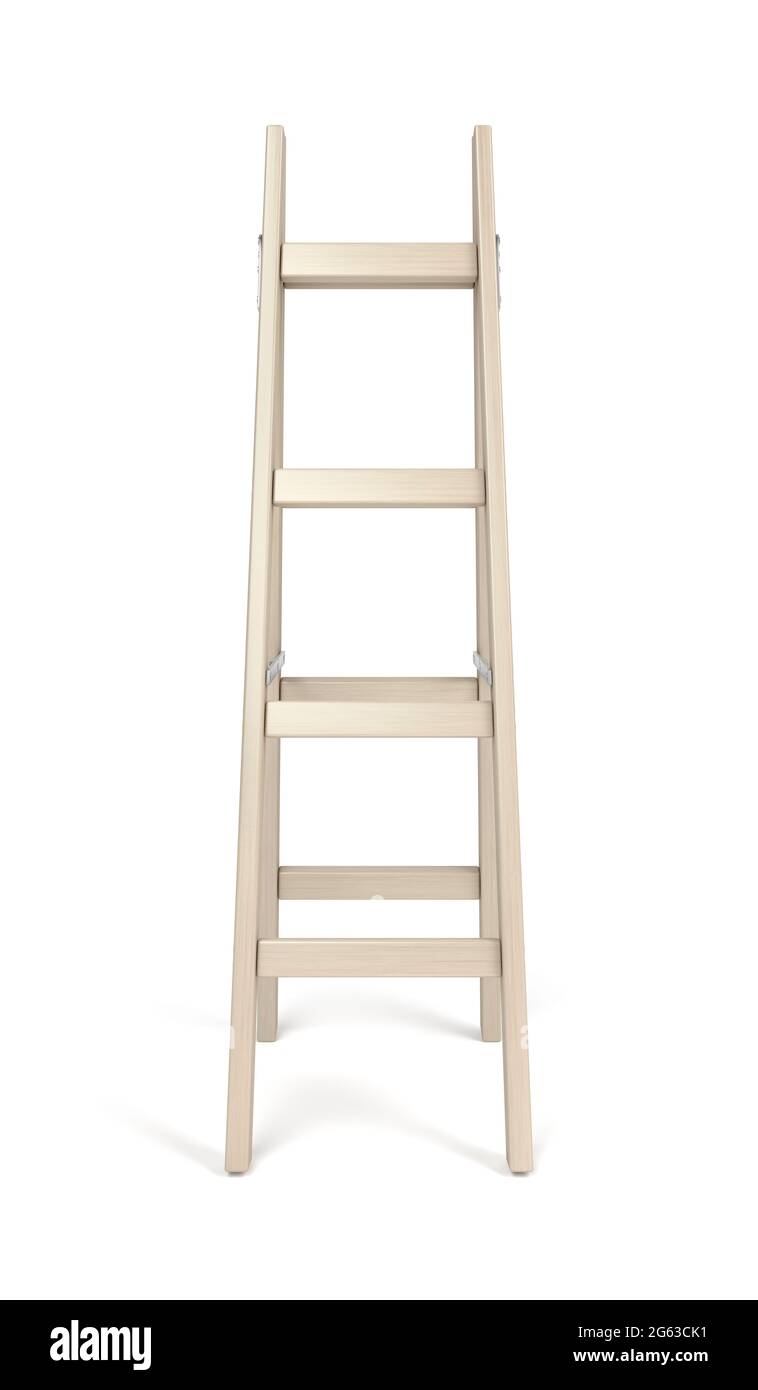 Front view of double wooden ladder, isolated on white background Stock ...