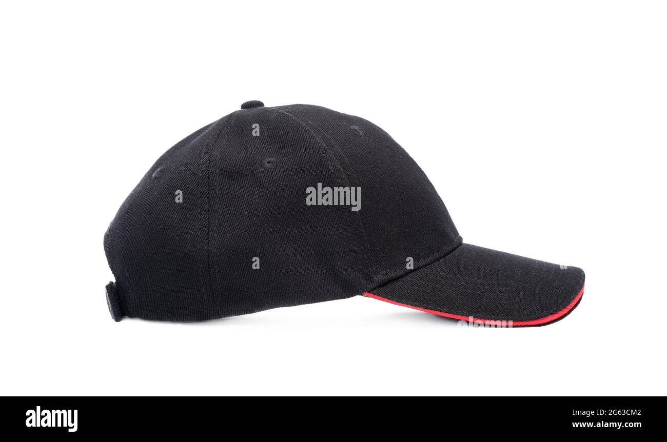 Dark baseball cap with red visor isolated on white background Stock ...