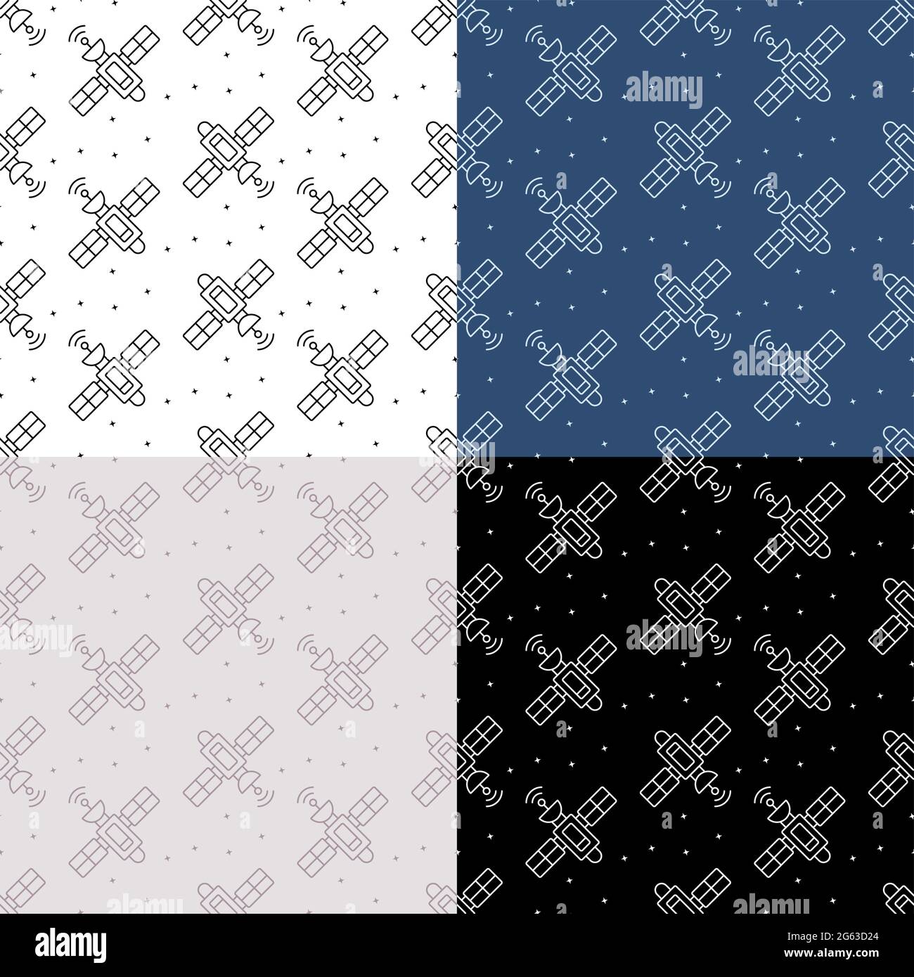 set of seamless patterns with Satellite fly and transmit communication ...