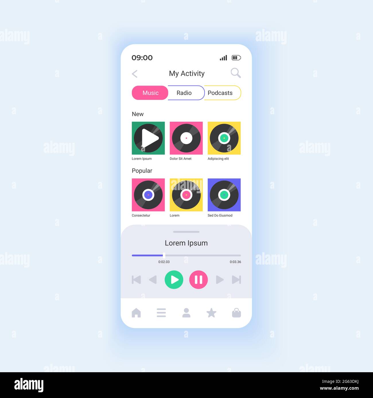 Playing music albums and playlists smartphone interface vector template ...