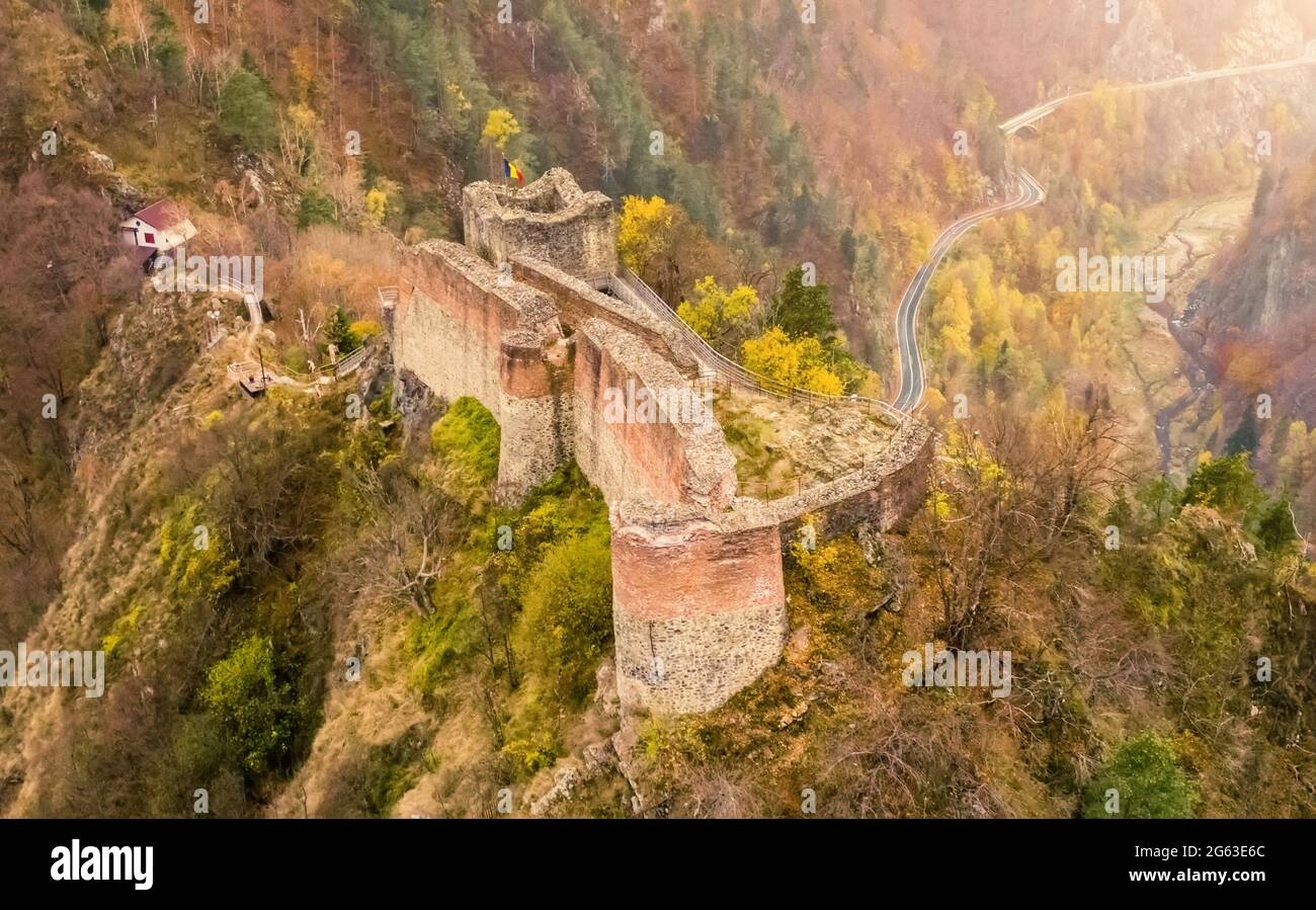 Ruined Poenari Castle in romania mountains Stock Photo - Alamy
