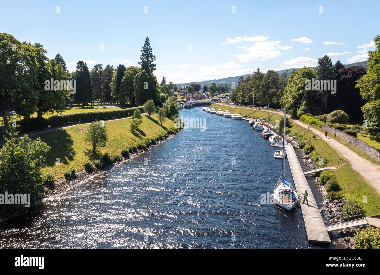 Aerial view of the Caledonian Canal where it enters Loch Ness at Fort ...