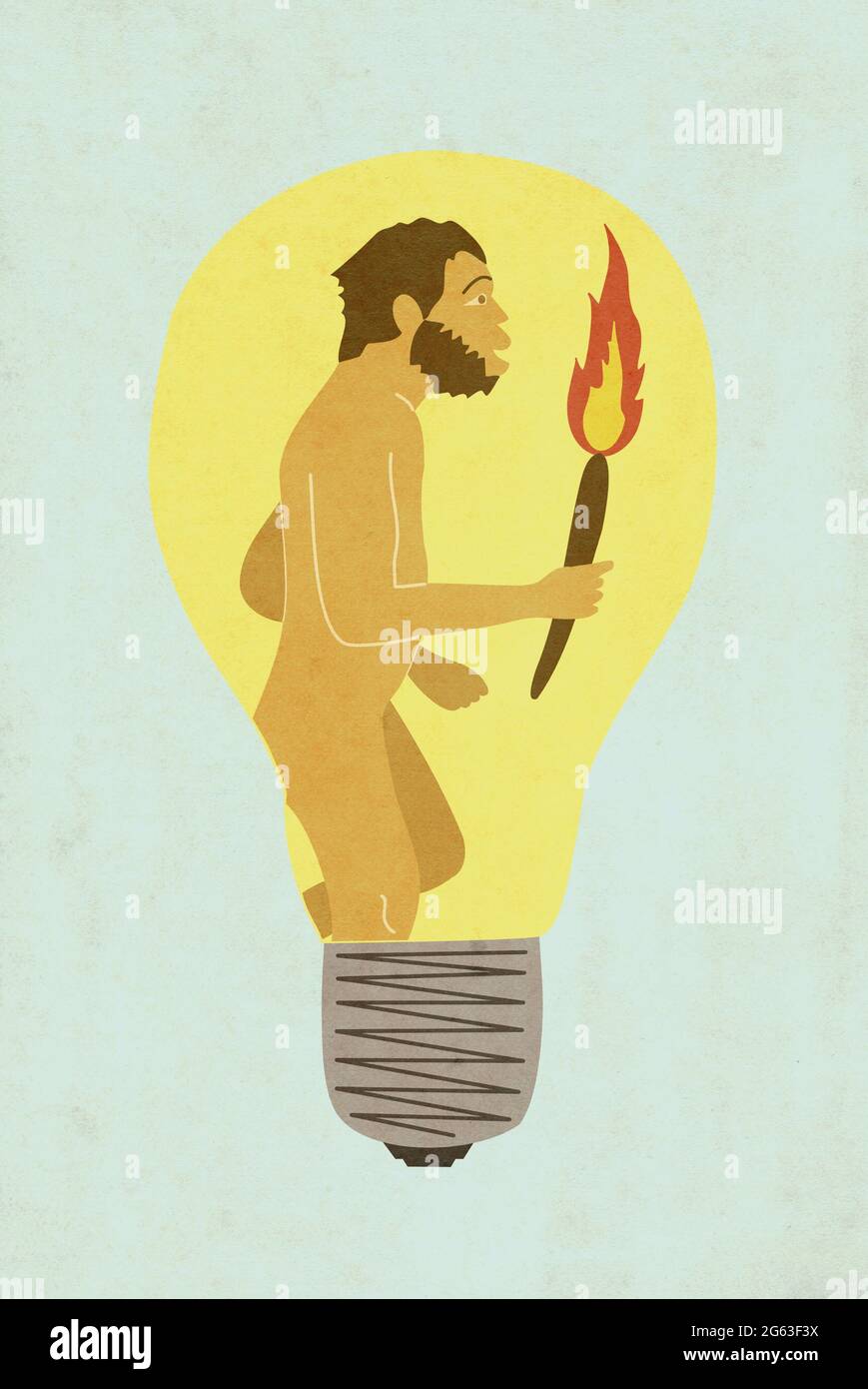 Evolution of mankind conceptual illustration - Caveman with a torch ...