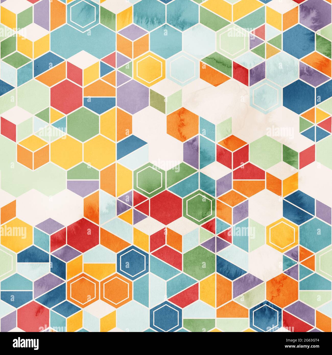 Seamless pattern of hexagons in random colors in watercolor Stock Photo ...