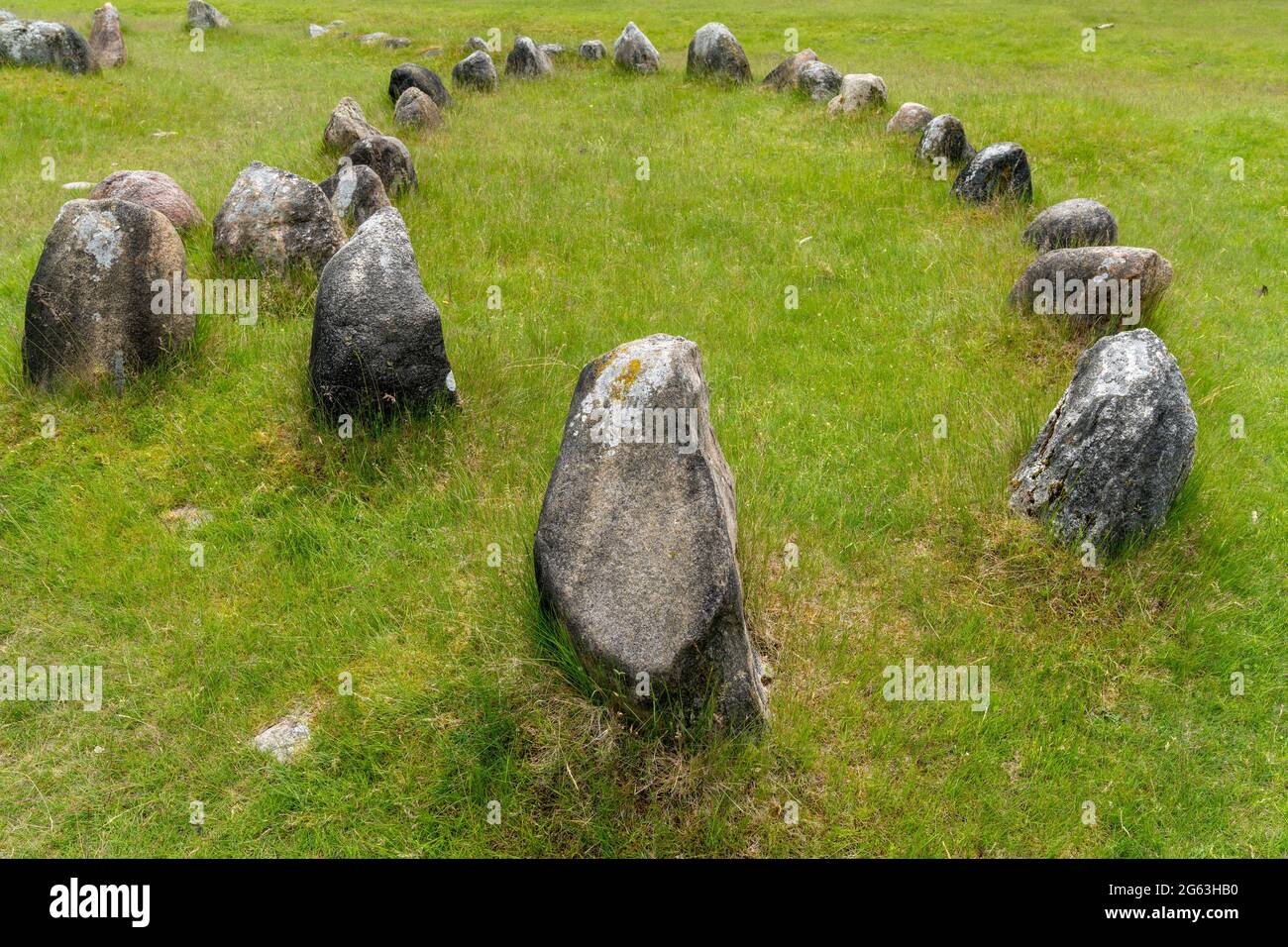 A stone circle at the major Viking burial site in Lindholm Hills in ...