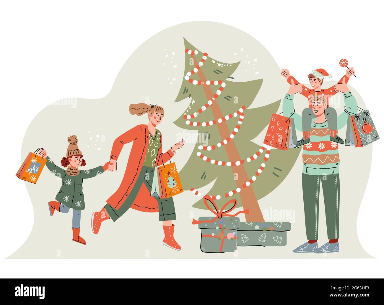 Kids Christmas Shopping Clip Art