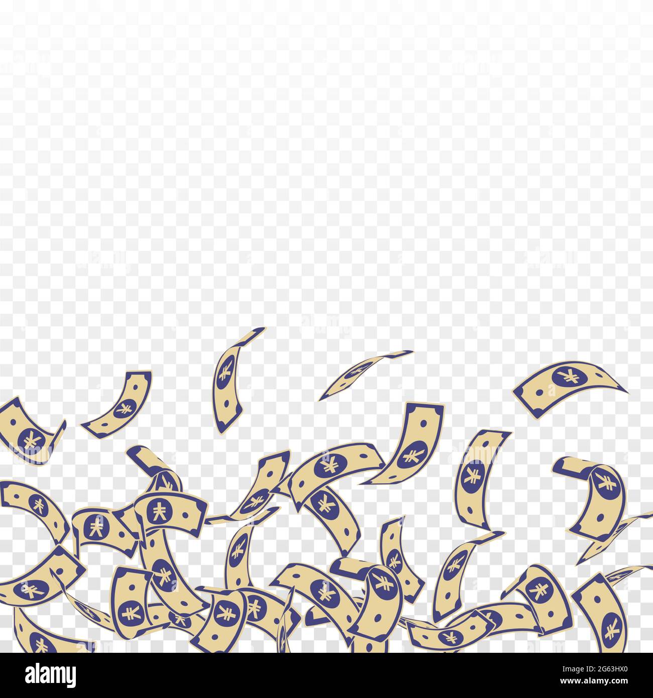 Chinese yuan notes falling. Floating CNY bills on transparent ...