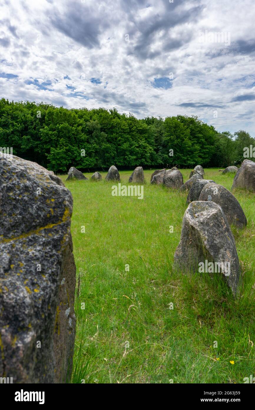 A stone circle at the major Viking burial site in Lindholm Hills in ...