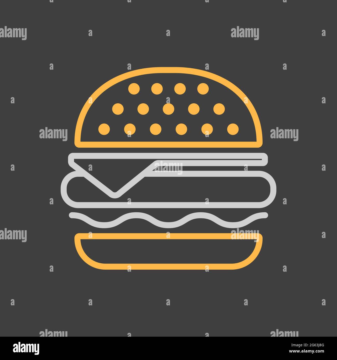 Burger vector icon on dark background. Fast food sign. Graph symbol for ...