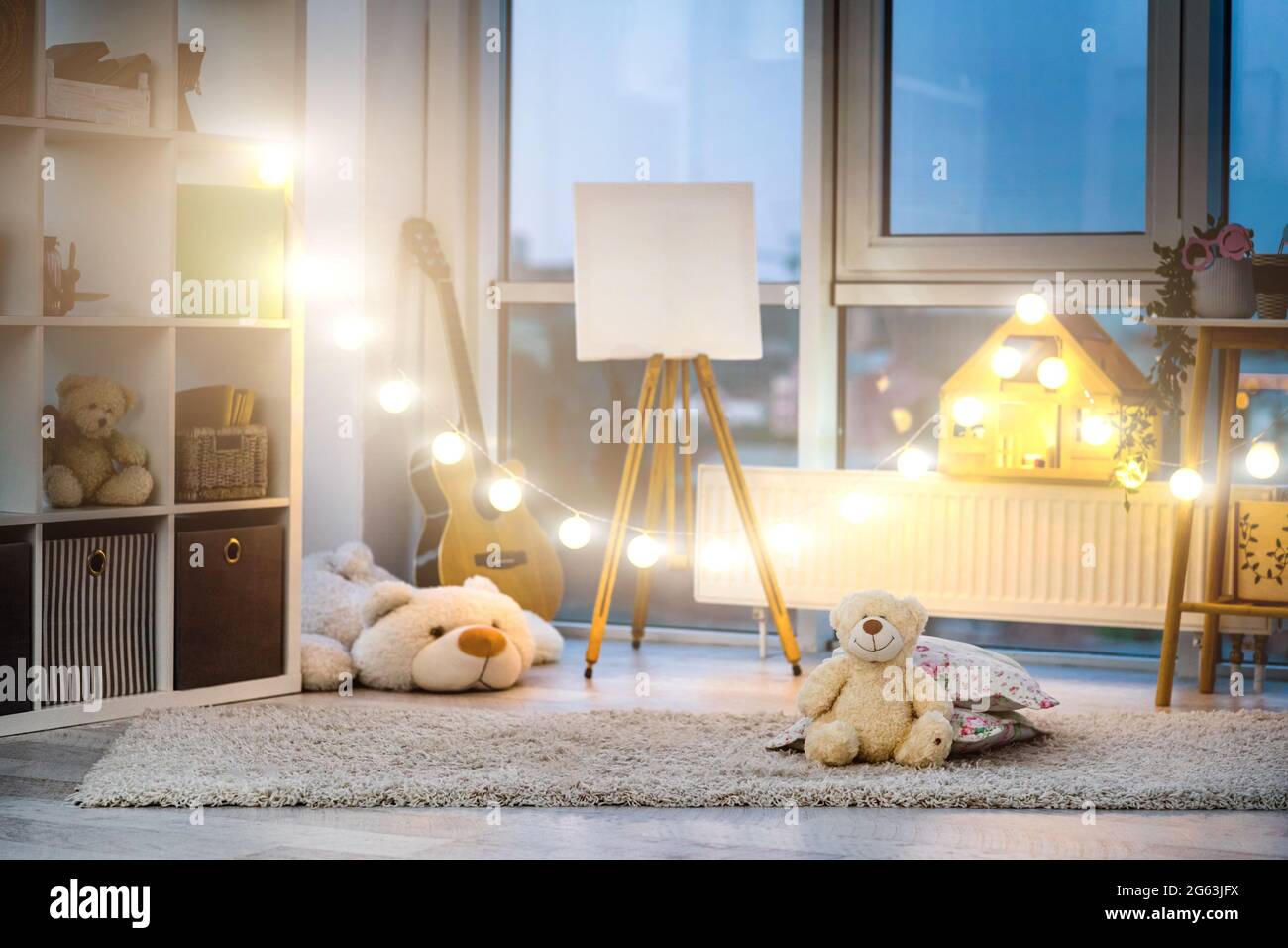 Night illumination in empty kids room interior Stock Photo - Alamy