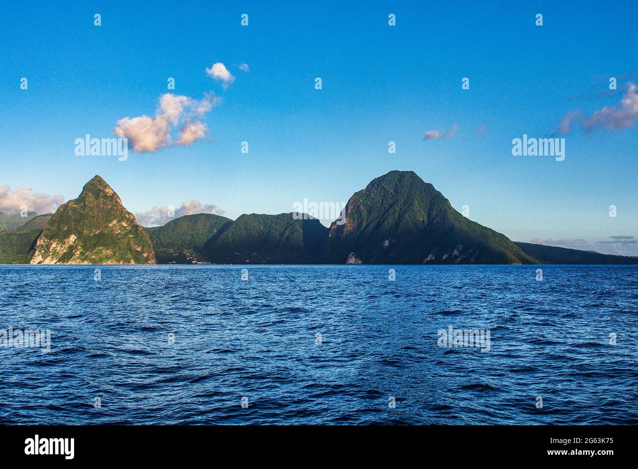 Sailing to the Pitons in the Caribbean Sea at Soufriere, St. Lucia. The ...