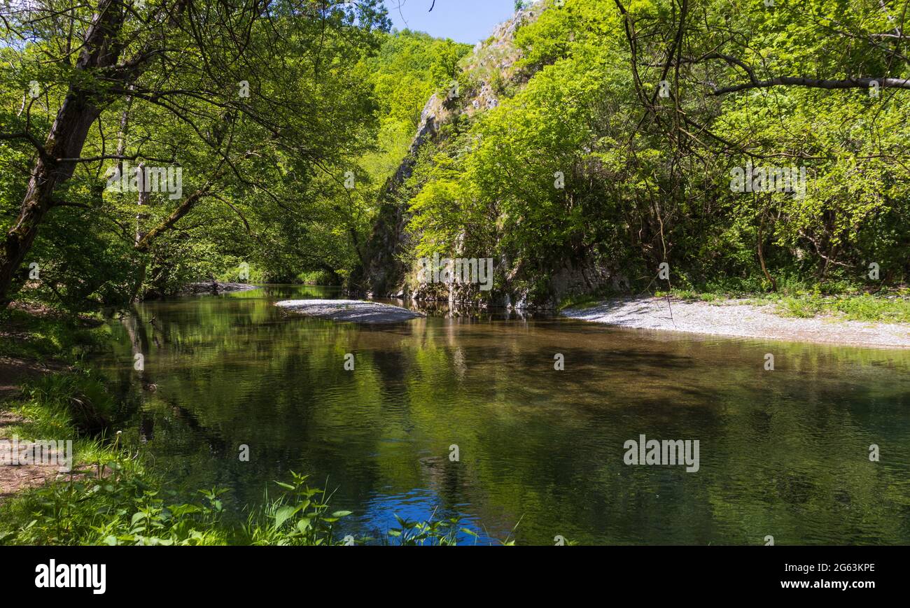 View of the river Gradac near Valjevo in Serbia on a place with a beach ...