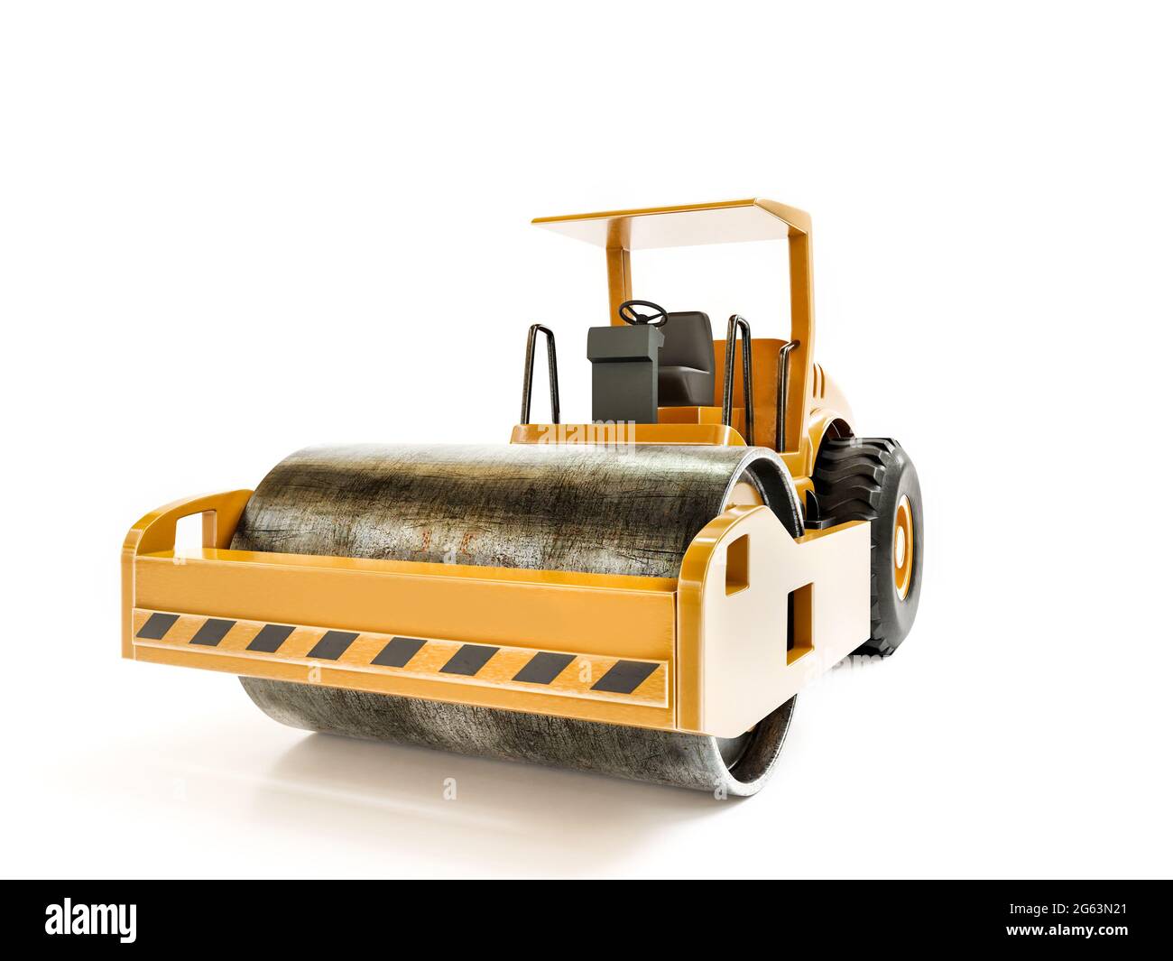 3d rendering of single drum asphalt compactor on white background Stock ...
