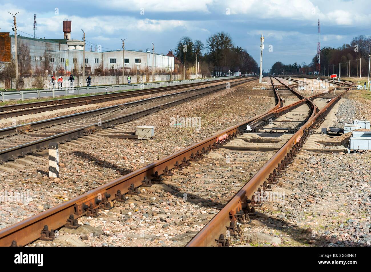 Kaliningrad region, Russia, March 31, 2019. Railway station. Different ...