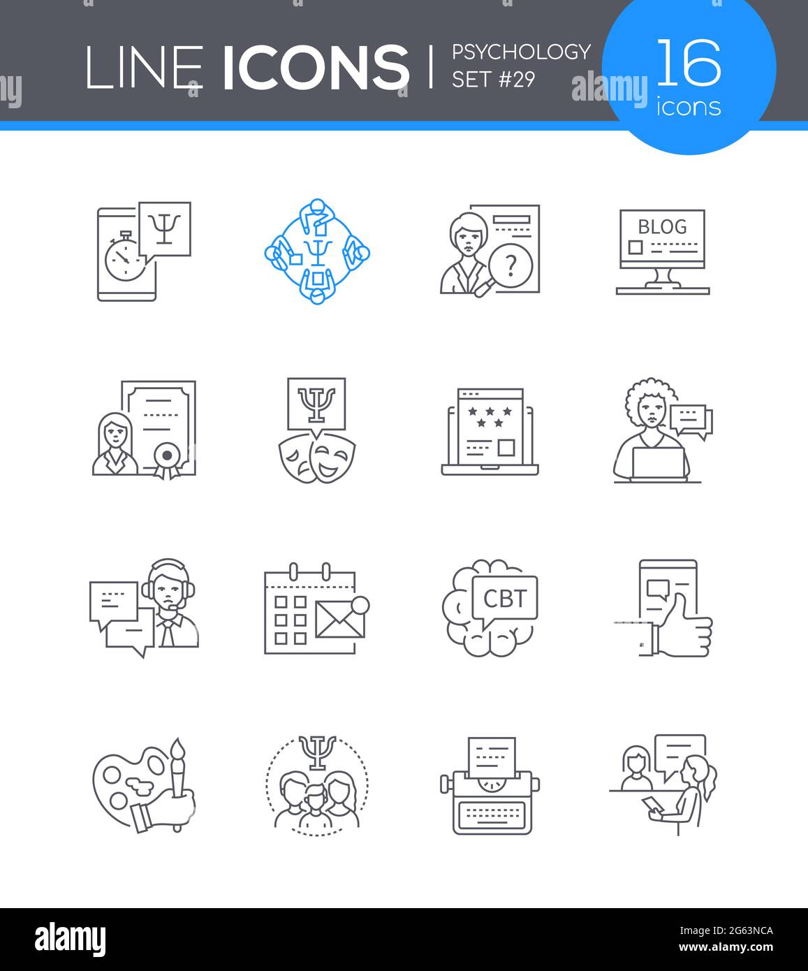 Psychology and types of therapy - line design style icons set. Mental ...