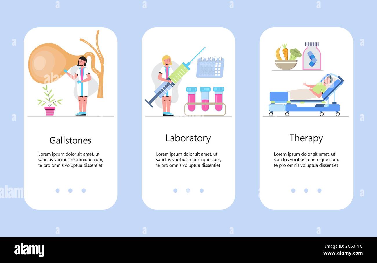 Gallbladder concept app vector. Doctors treat gallstones. Biliary ...