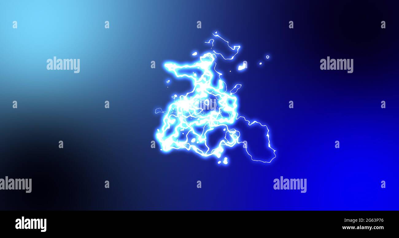 Glowing blue and white bundle of lively electrical current moving on ...