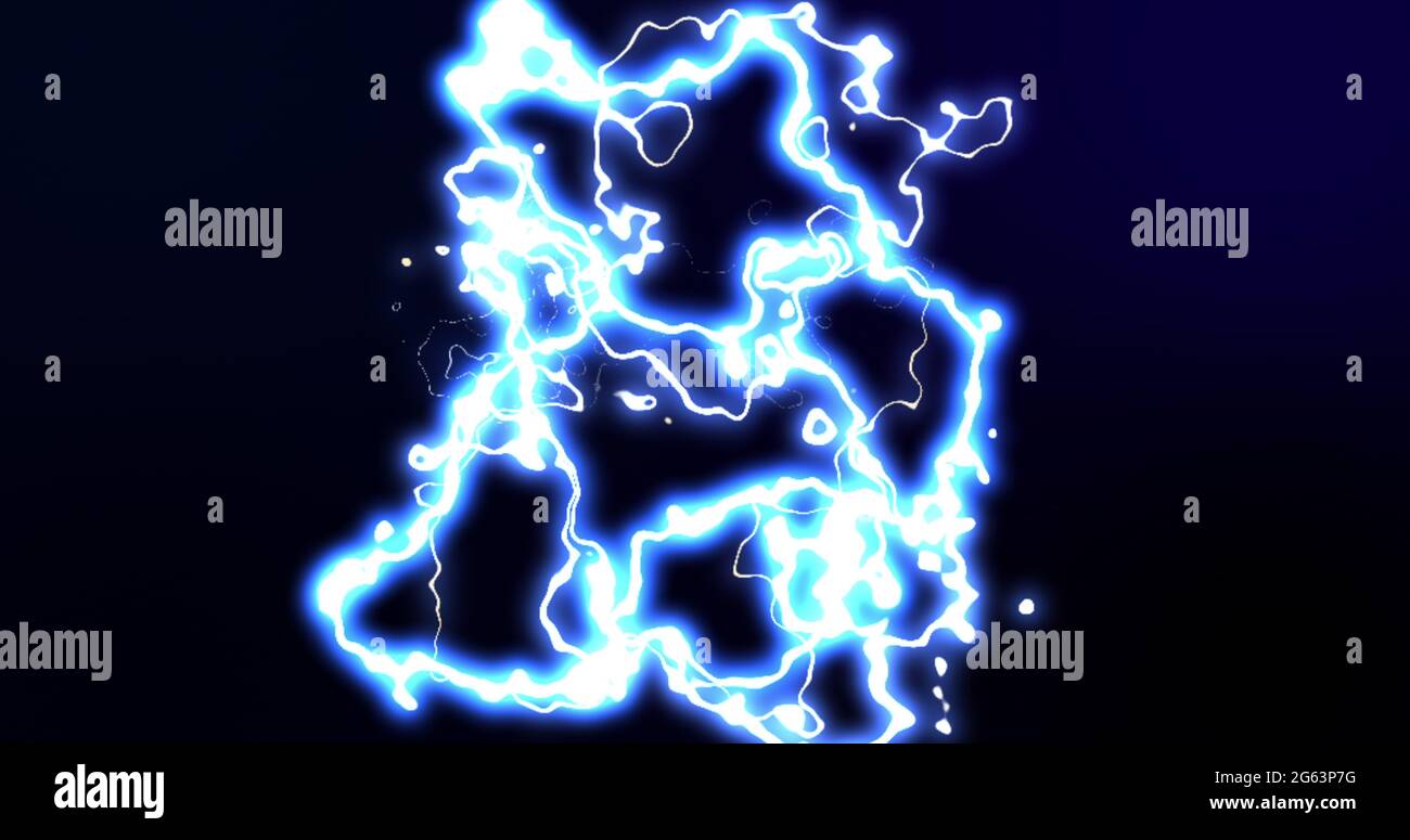 Glowing blue and white bundle of lively electrical current moving on ...
