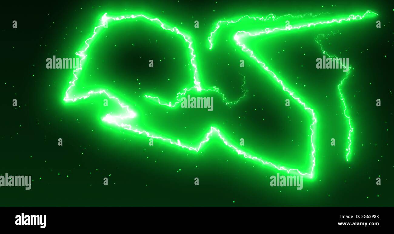 Green lightning bolts electrical current moving wildly across a black ...