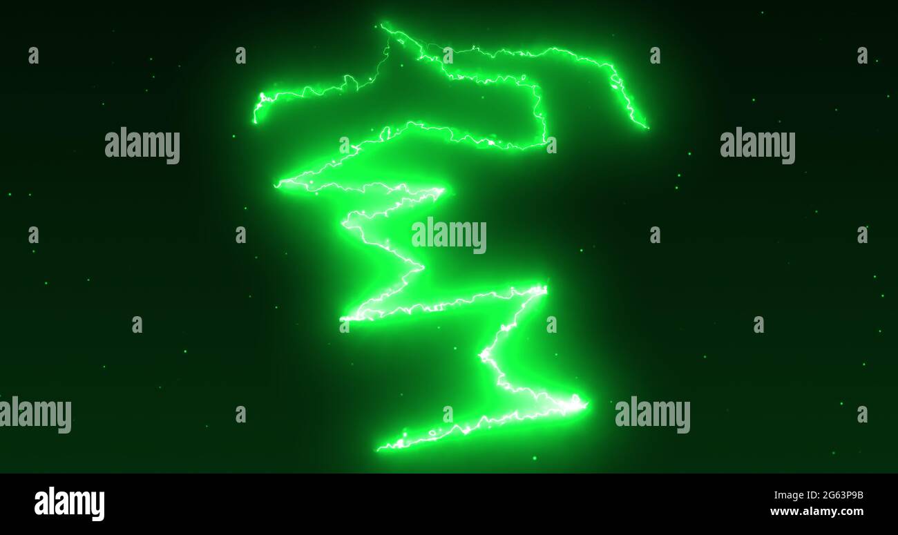 Green lightning bolts electrical current moving wildly across a black ...