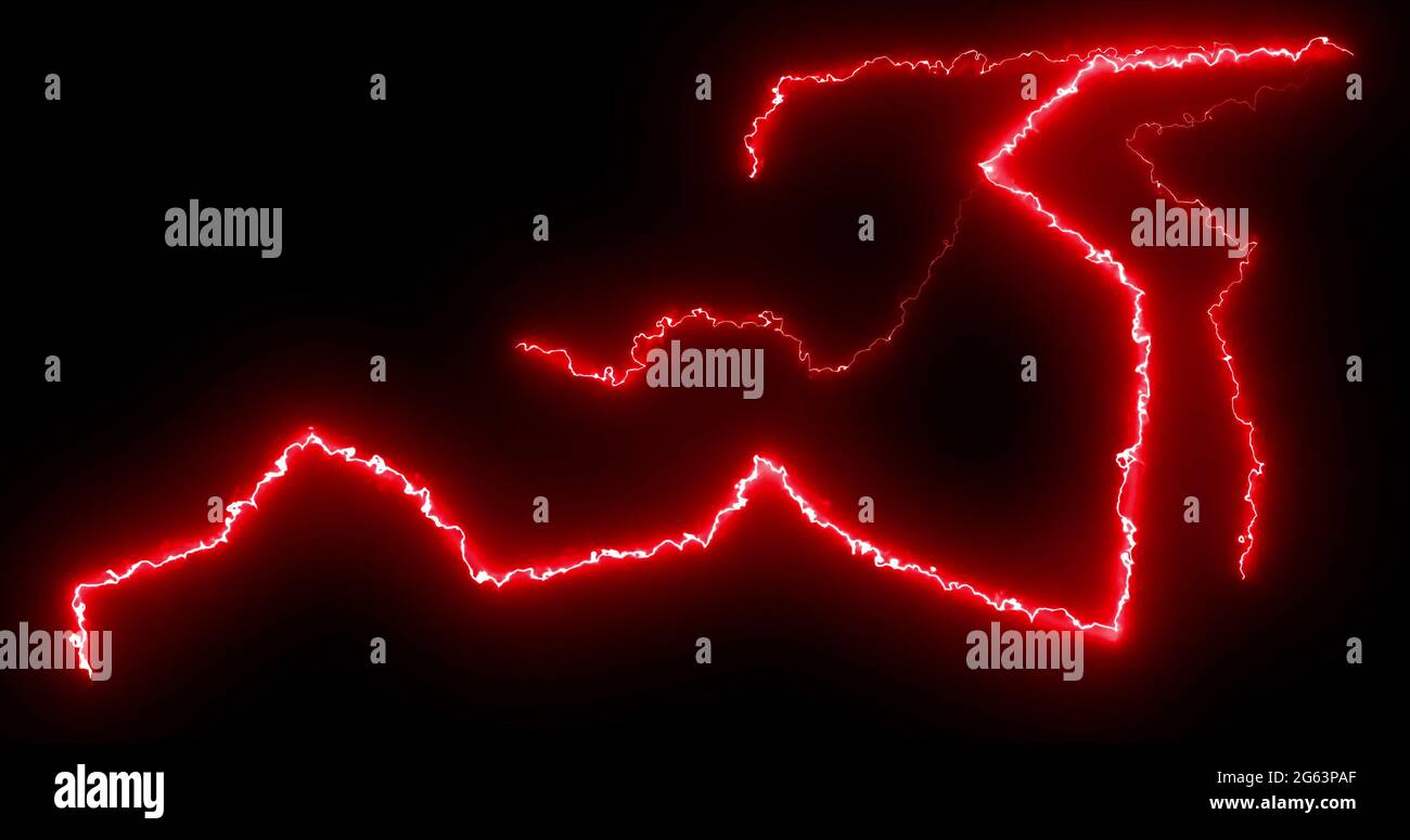 Red lightning bolts of electrical current moving wildly across a black ...