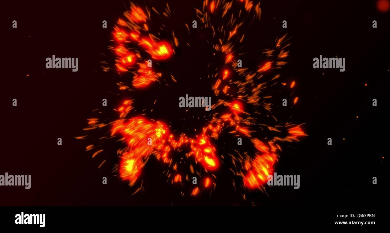 Glowing red particles of light explodng on a black background Stock ...