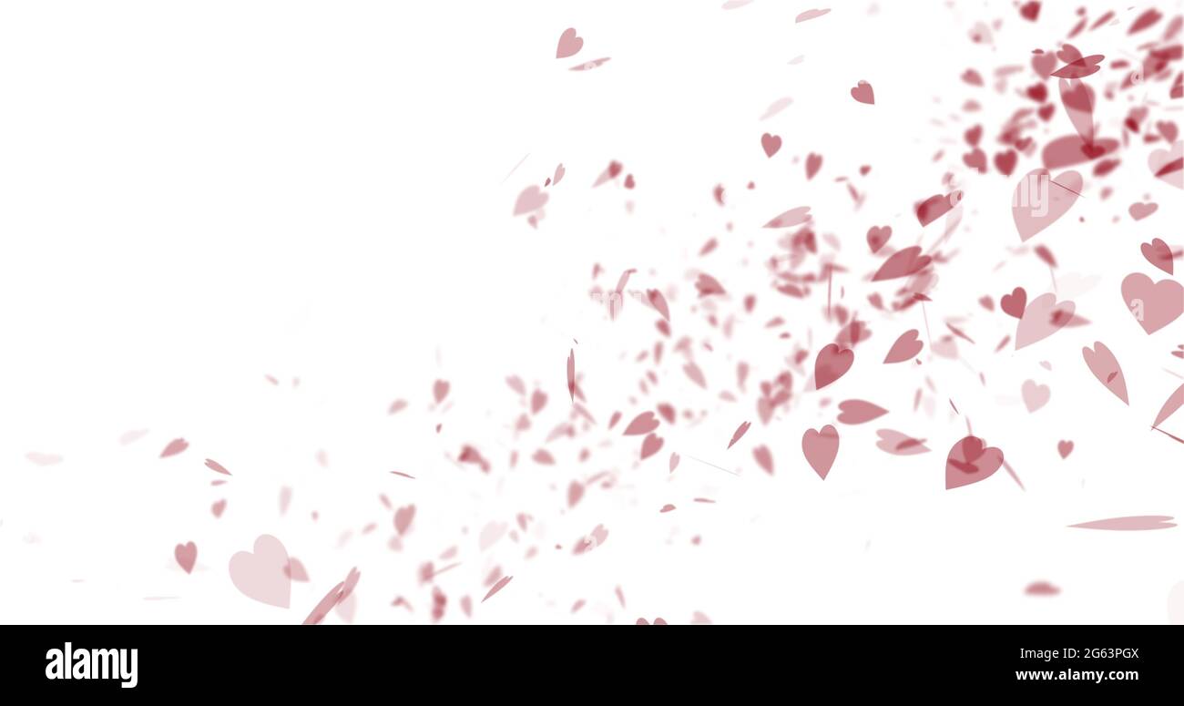 Lots of small pink hearts falling across a white background Stock Photo ...