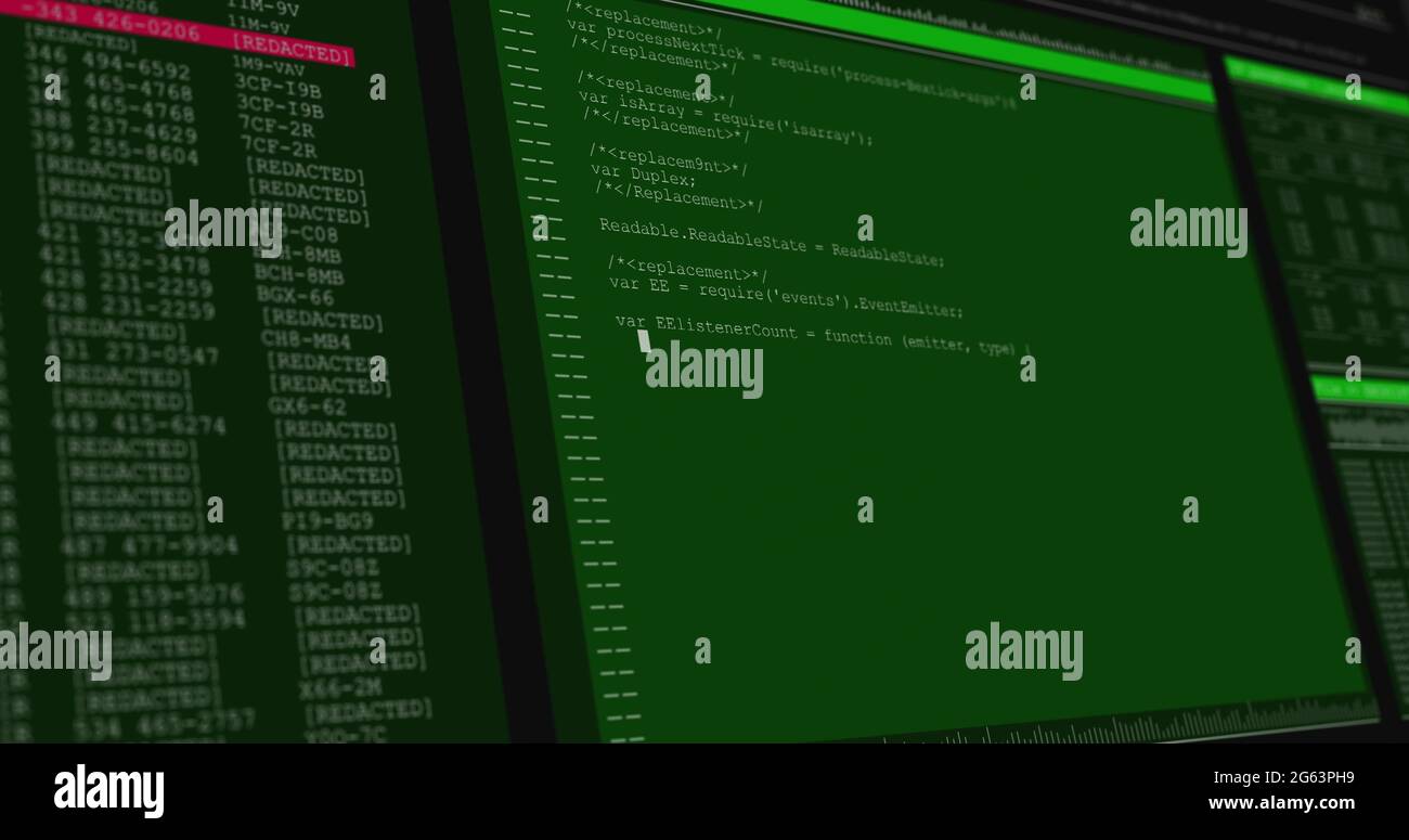 Image of data processing on green and grey computer screens Stock Photo ...