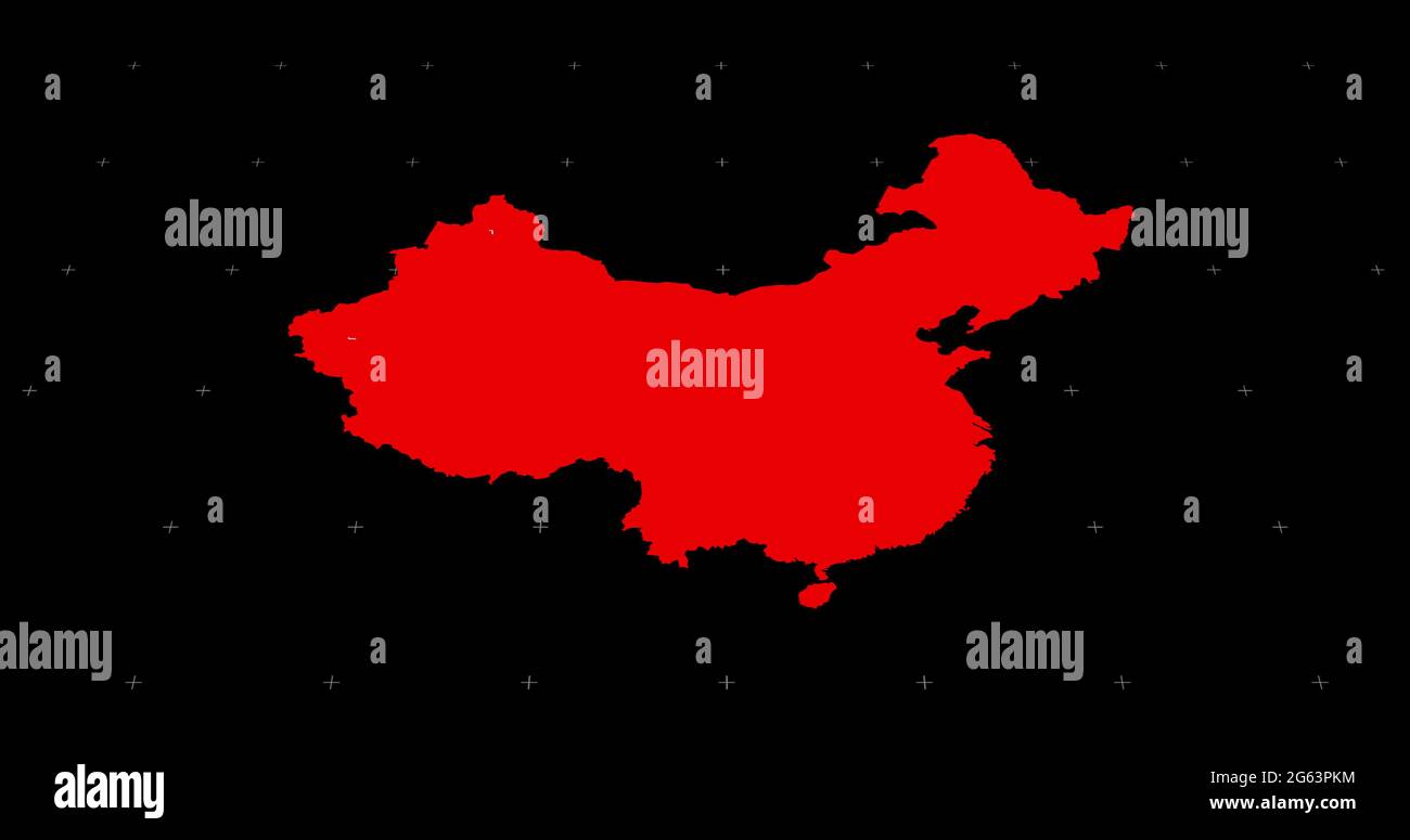 Red map with fast moving white network of connected points on black ...