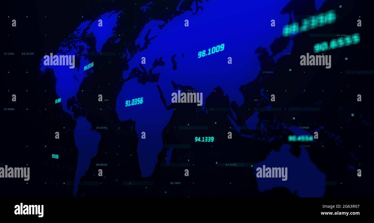Numbers rising against world map in background Stock Photo - Alamy